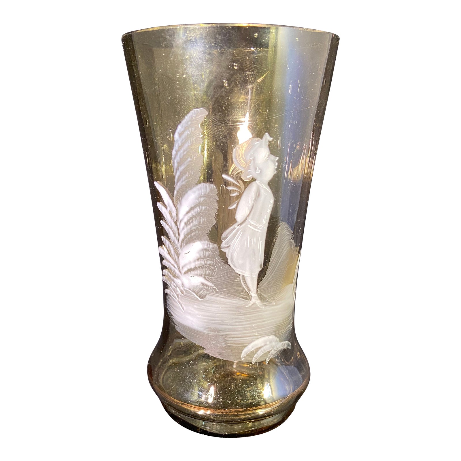 Mary Gregory Gold Glass Vase | Chairish