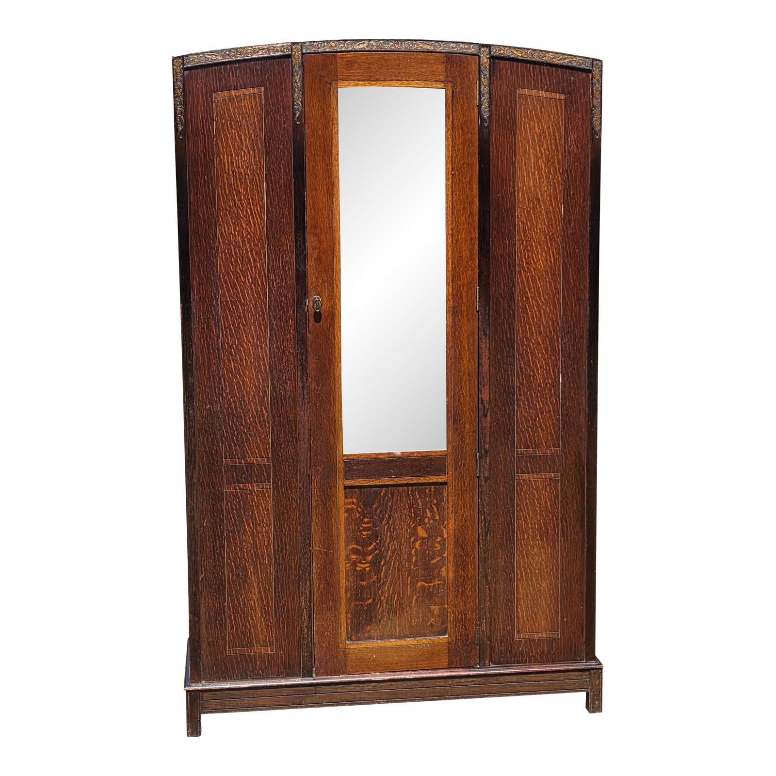 Early 20th Century Russet Art Deco Tiger Oak Armoire Wardrobe Closet ...