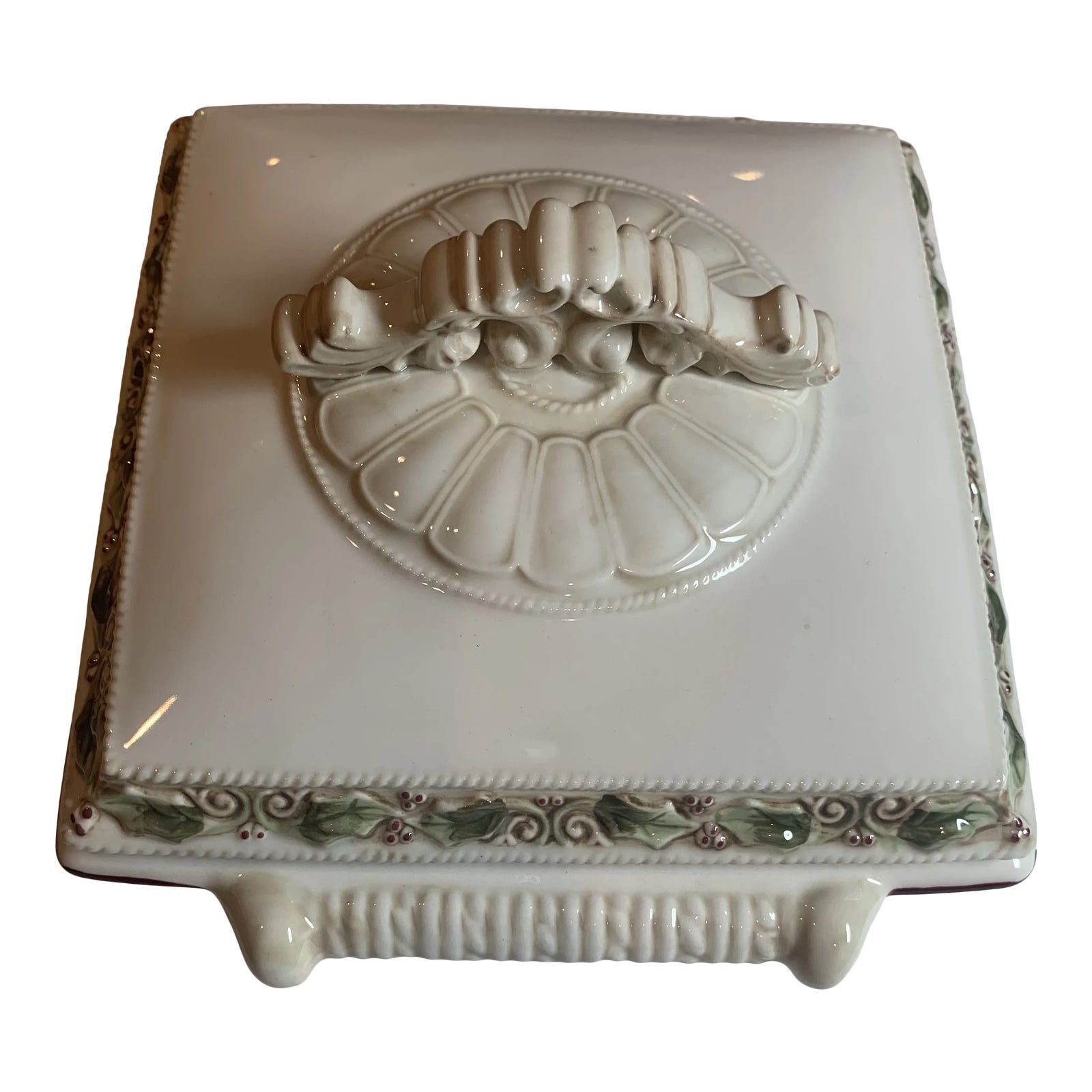 1980s Square Ceramic Covered Dish | Chairish