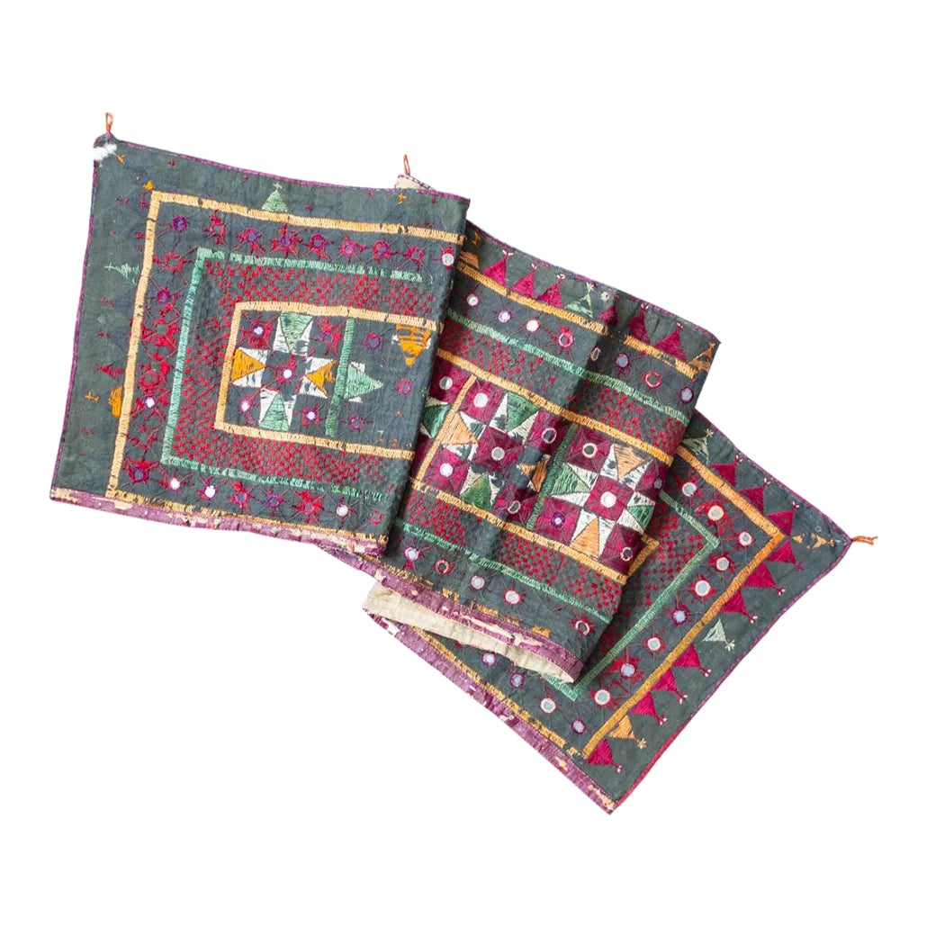 Vintage Indian Toran Embroidered Textile With Mirrors | Chairish