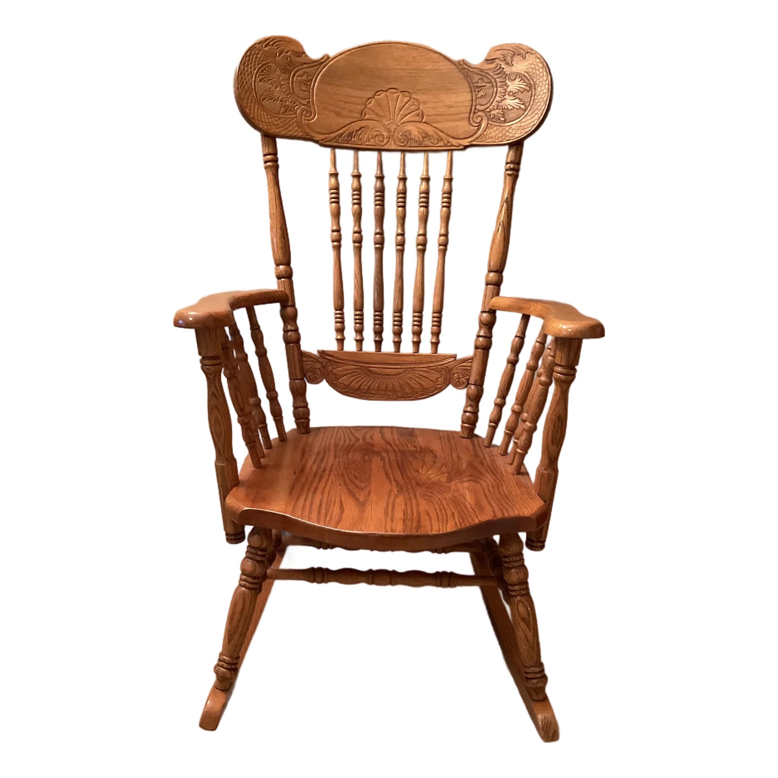 1980s Solid Oak Rocking Chair | Chairish