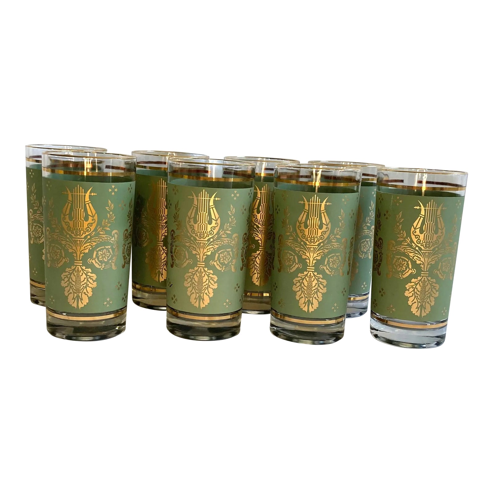 Vintage Jeannette Glass Laurel and Lyre Bar Glasses- Set of 8 | Chairish