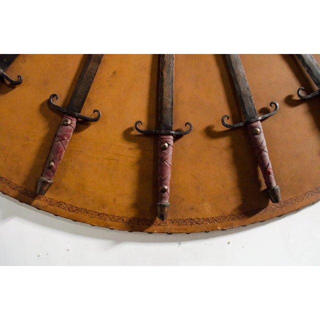 1950s Folk Art Medieval Leather and Sword Hanging Decor | Chairish