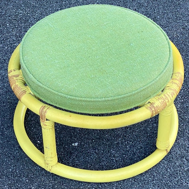 Vintage Round Rattan Footstool | Chairish