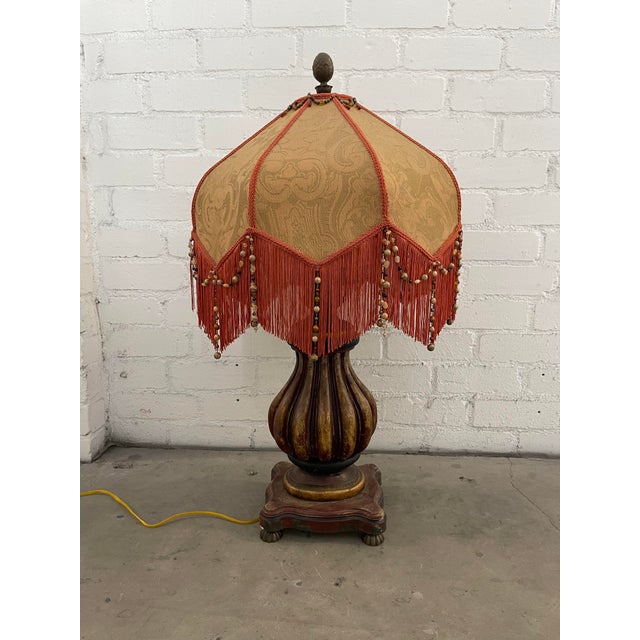 Painted Wood Victorian Table Lamps With Beaded Silk Shades - a Pair ...
