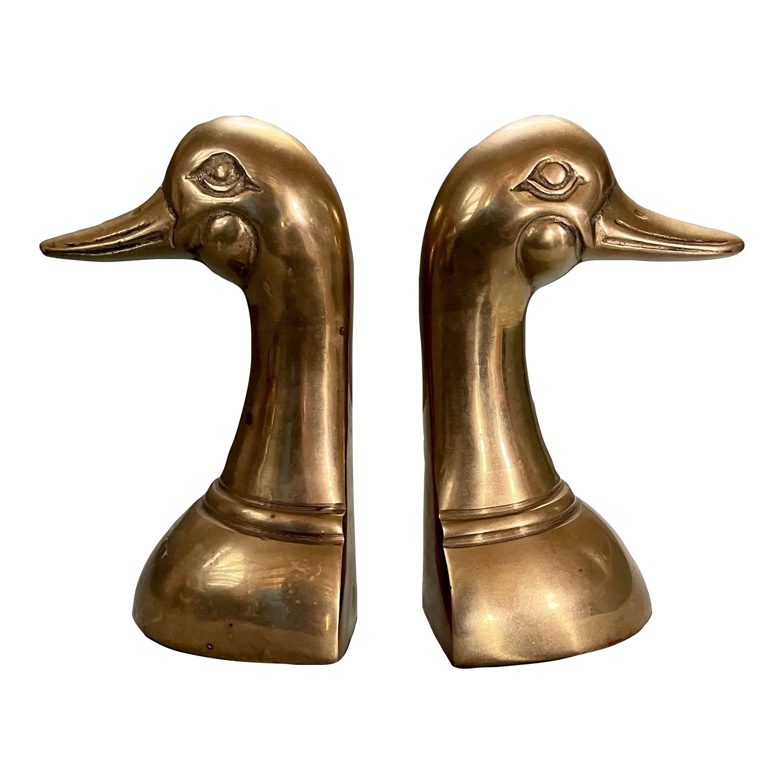 Vintage Mid 20th Century Brass Duck Bookends - a Pair | Chairish