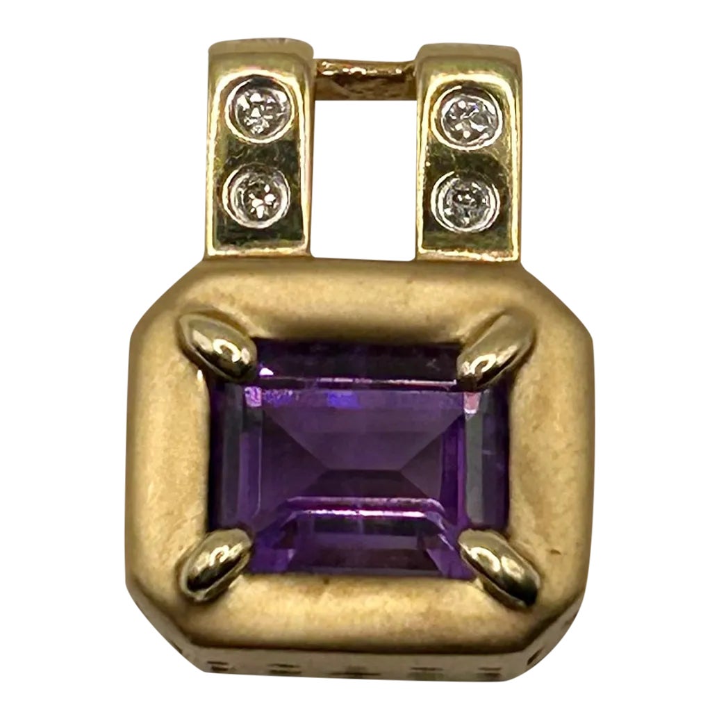 Amethyst & Diamond 14k Yellow Gold Pendant | Chairish