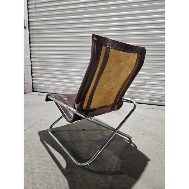 Vintage Chrome and Leather Folding Tubular Steel Chair Attributed to ...