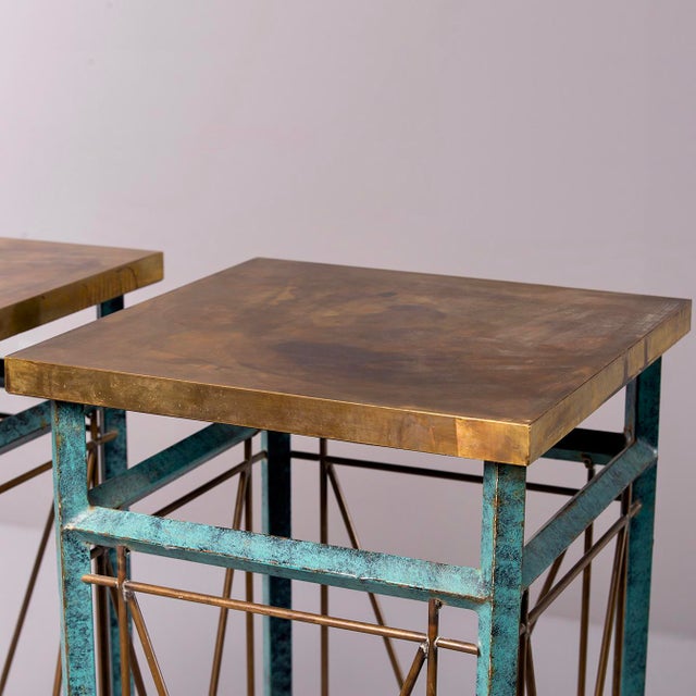 Neoclassical Style Verde Green Metal Statue Stands - Pair | Chairish