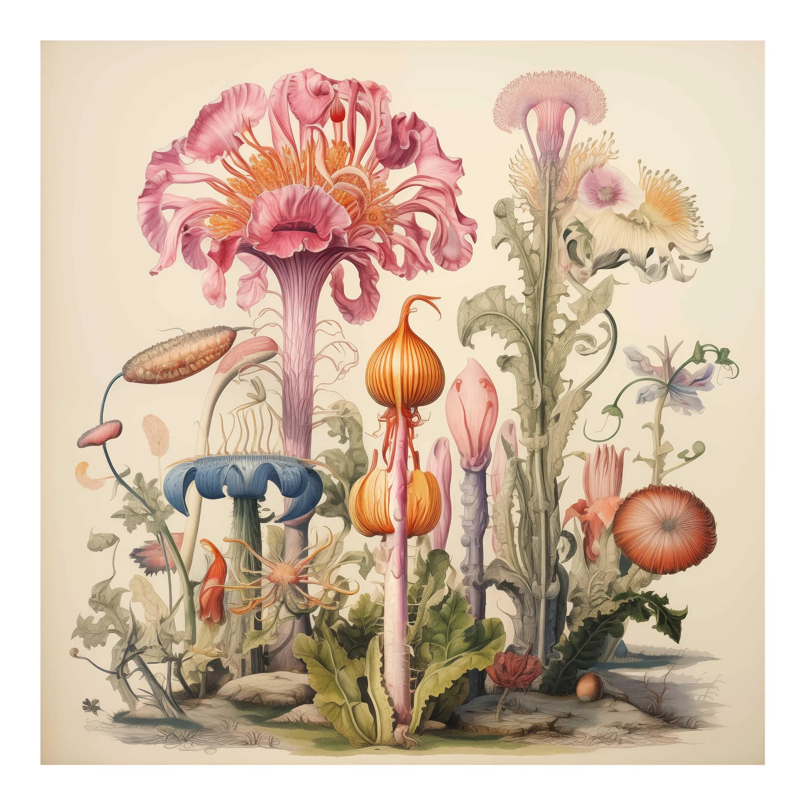 20' X 20' 'Flowers' Botanical Print, 'Hortus Floridus' Style | Chairish