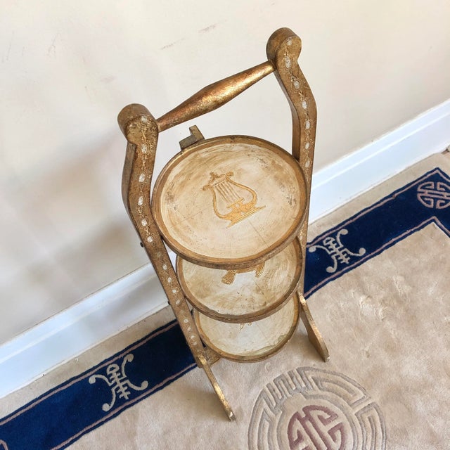 Vintage Florentine Gilt Wood Three Tier Folding Cake Stand | Chairish