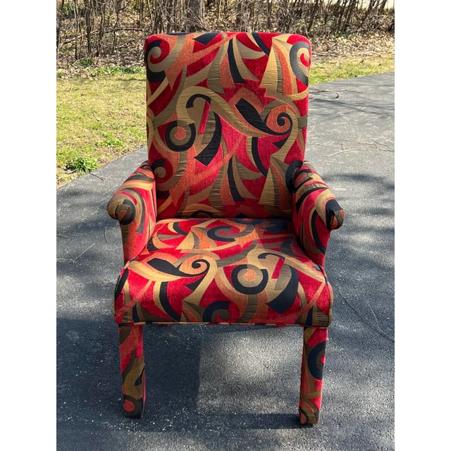 1980s Milo Baughman Style Scroll Back Parsons Arm Chair With Ottomans ...