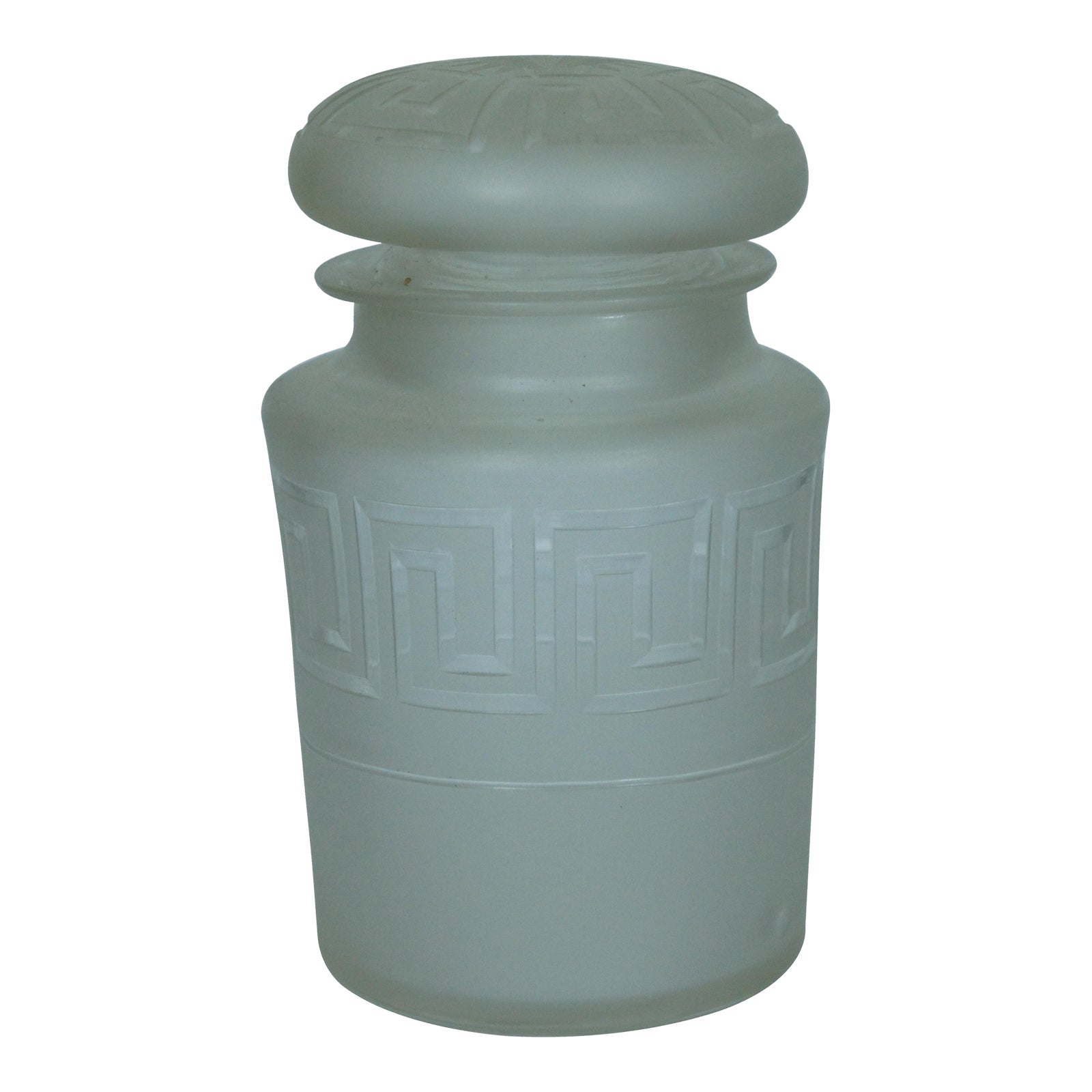 Antique Hand Blown Frosted Glass Greek Key Pickle Vanity Jar Canister ...