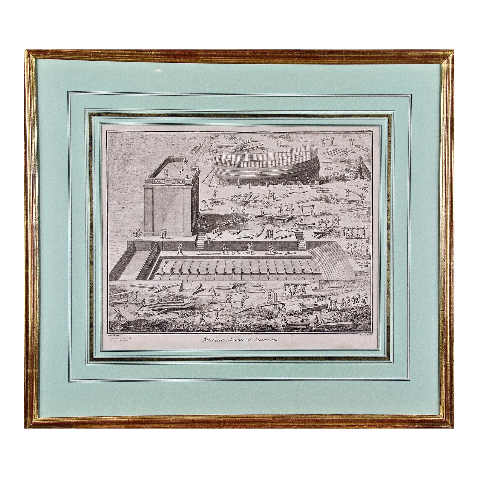 "Marine Chantier De Construction": 18th C. Engraving of Shipbuilding by ...