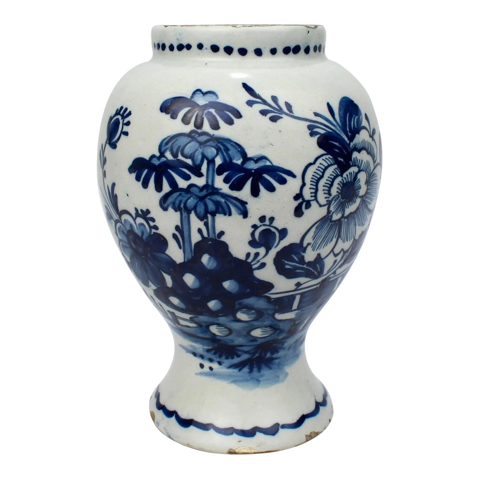 18th Century Tin Glazed Dutch Delft Pottery Blue and White Vase or Jar ...