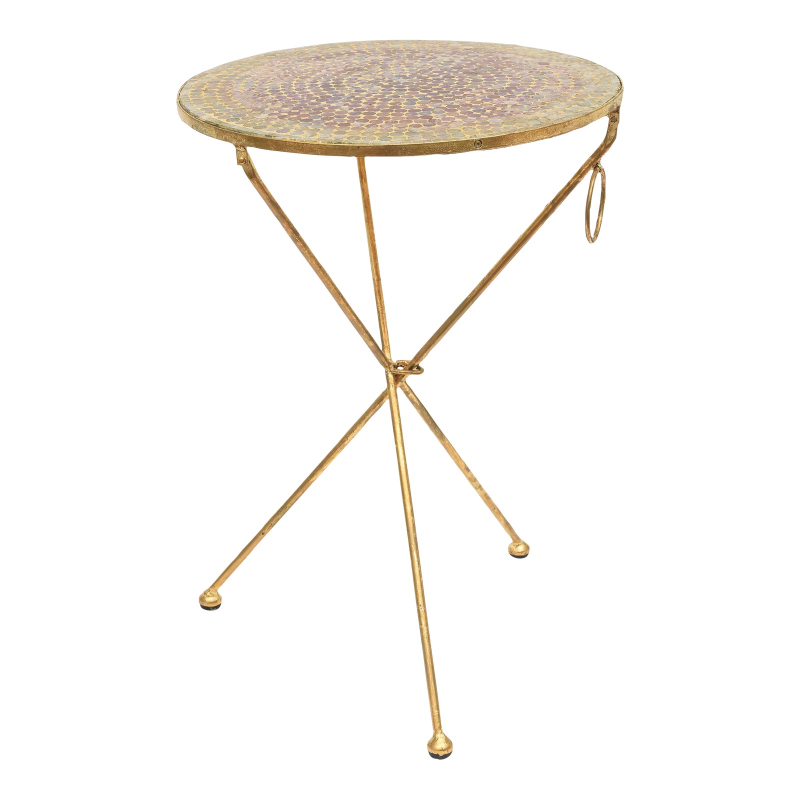 Vintage Gold Leaf Over Iron Mosaic Glass Side Folding Table With Ring ...