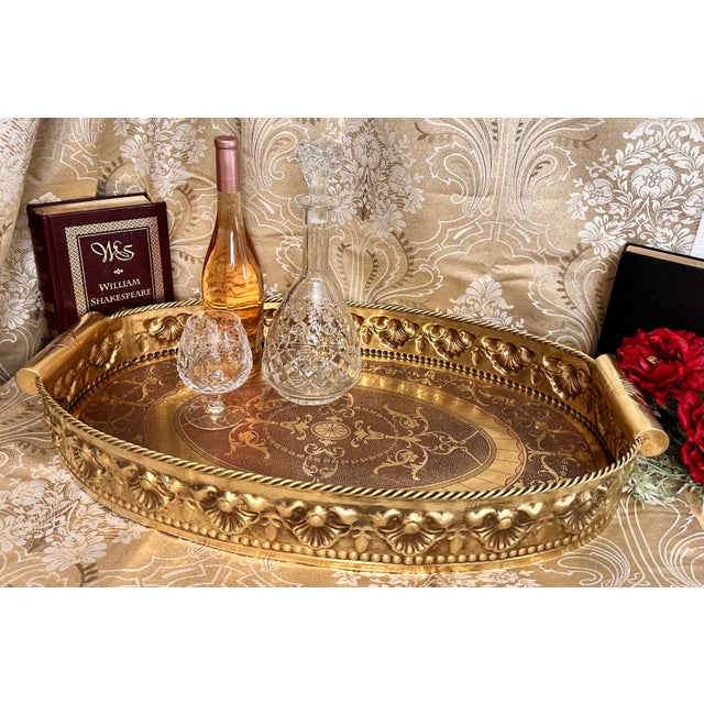 Vintage Castilian Imports Brass Large Embossed Tray | Chairish