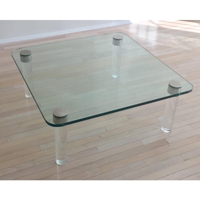 Pace Glass & Chrome Coffee Table With Lucite Legs | Chairish