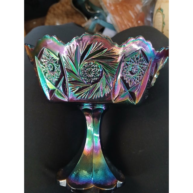 Vintage Fenton Amethyst Carnival Glass Compote | Chairish