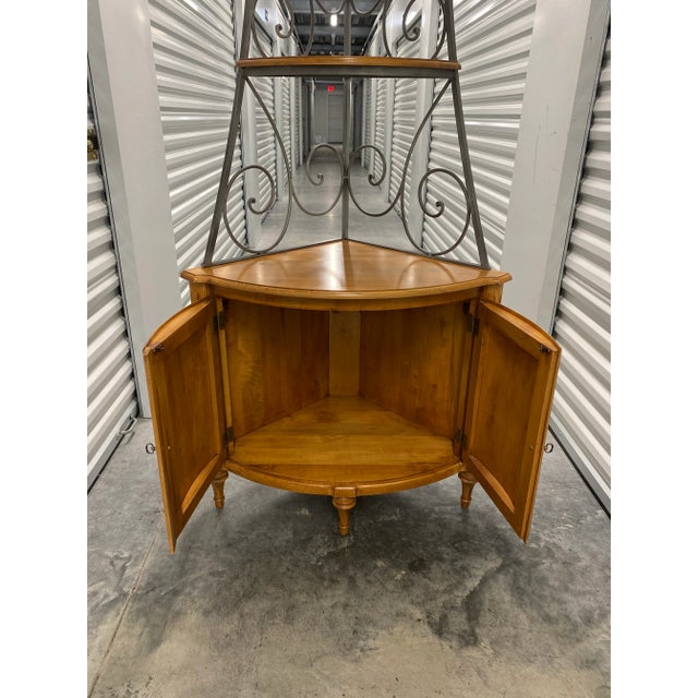 1990s Ethan Allen Legacy French Country Corner Cabinet Bakers Rack Wrought Iron | Chairish