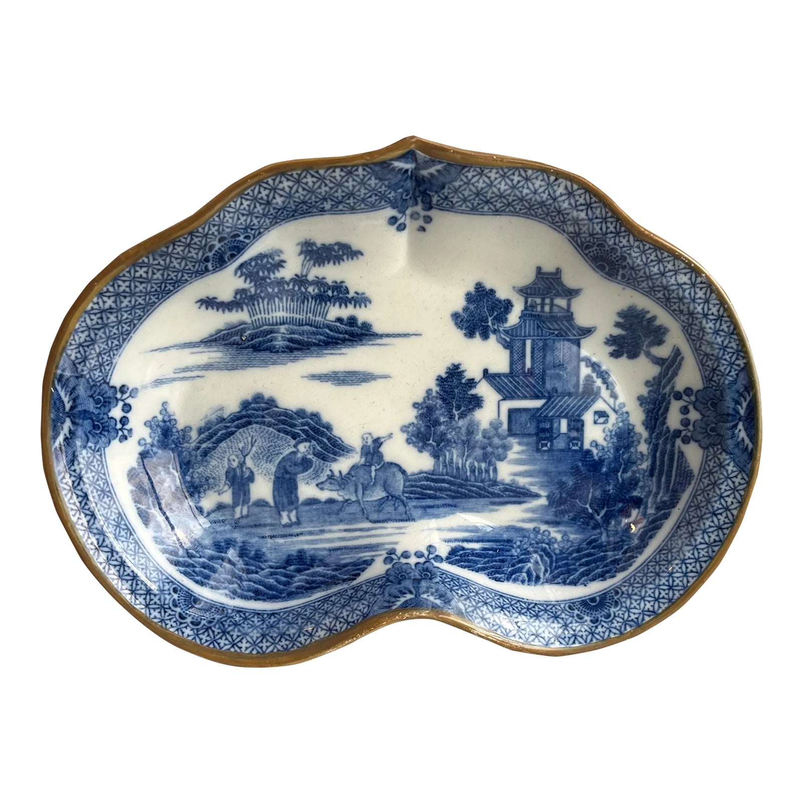 Antique 18th Century George III Pearlware Blue & White Kidney Shaped ...