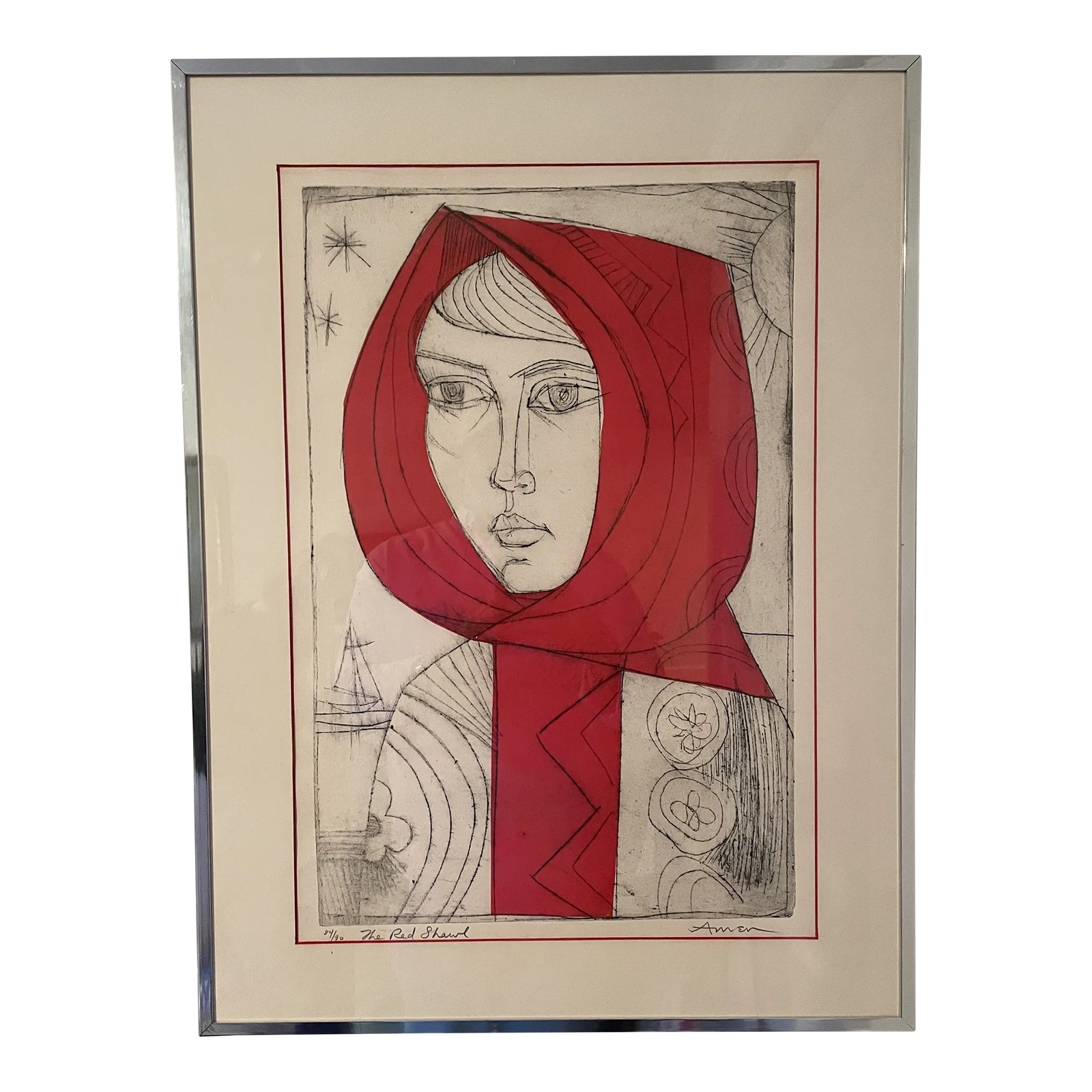 Mid 20th Century "The Red Shawl" Irving Amen Modernist Figurative ...