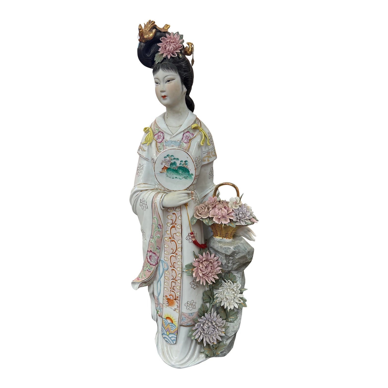 Vintage Hand Painted Porcelain Japanese Geisha Statue 32in Tall | Chairish