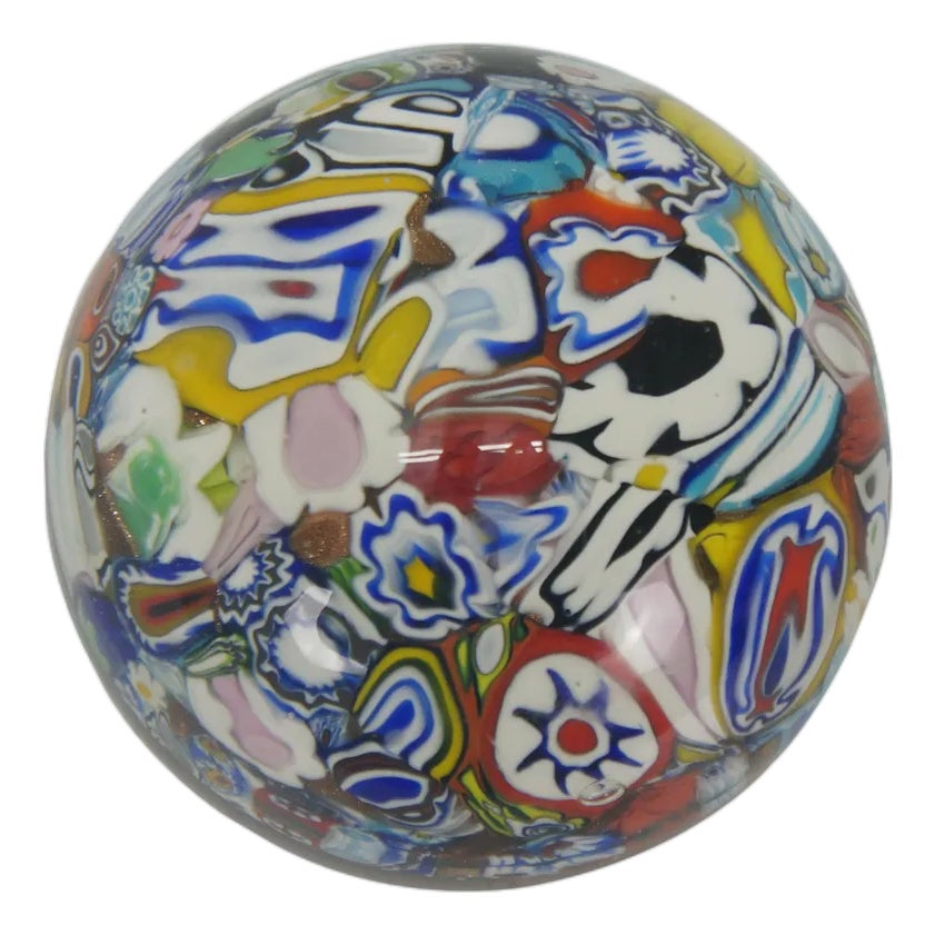 Vintage Italian Millefiori Scrambled Cane Art Glass Orb Desk ...