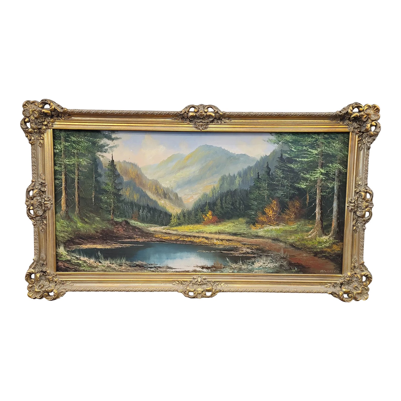 Old World Oil Painting Scene Famous Artist Malz Korn | Chairish