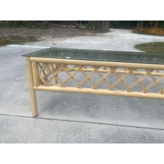 1980s Boho Coastal Lattice Tan Rattan Rectangular Coffee Table | Chairish