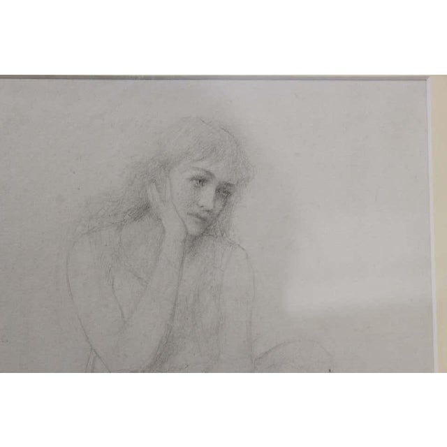 Academic Pencil Drawing of Pensive Woman, Framed | Chairish