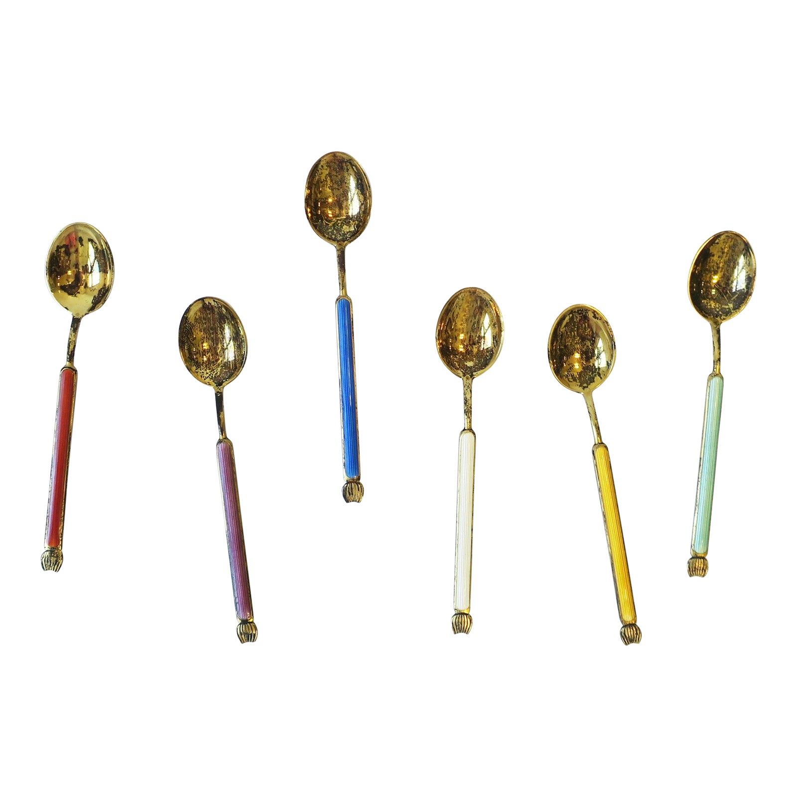 Denmark Scandinavian Modern Sterling Silver and Enamel Spoons Coffee ...