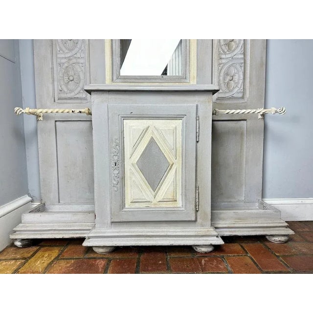 Hand Painted and Carved Hall Tree Mirror With Hooks | Chairish