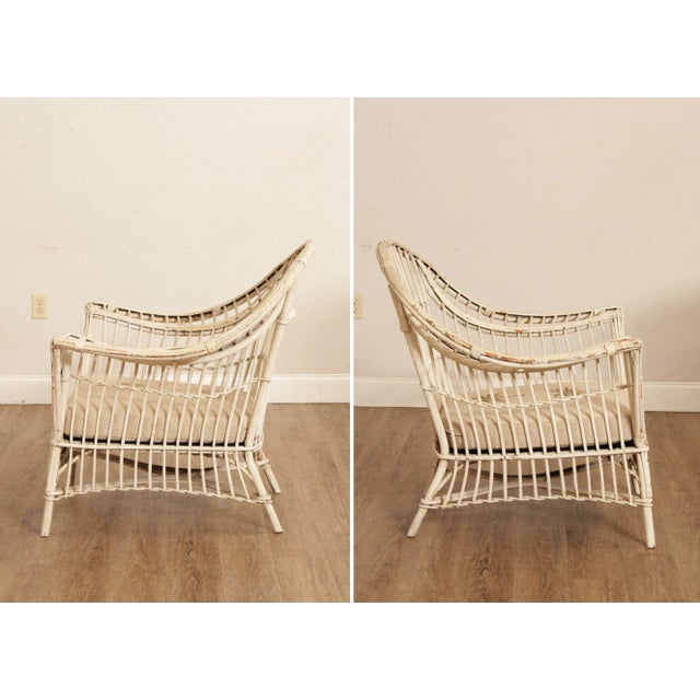 Vintage Coastal White Painted Split Reed Wicker Rattan Patio Lounge ...