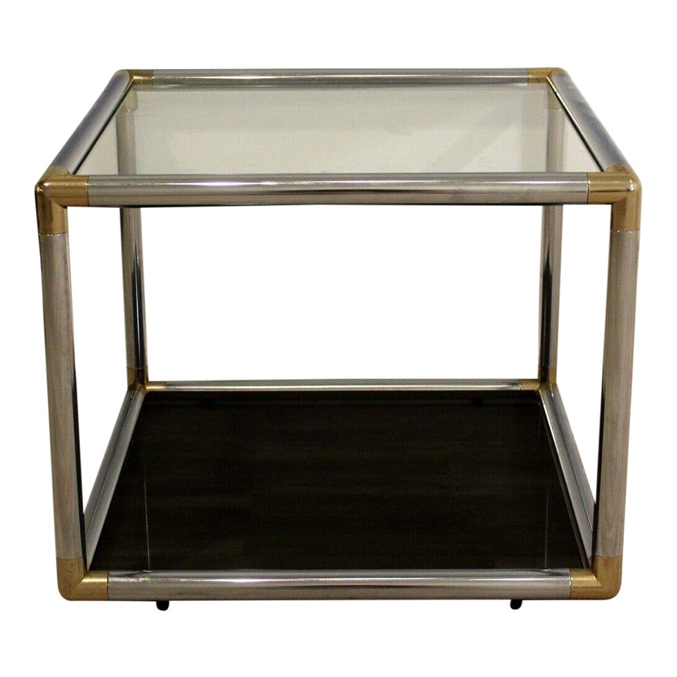 Baughman Style Brass & Chrome Tubular Cube Side End Table | Chairish