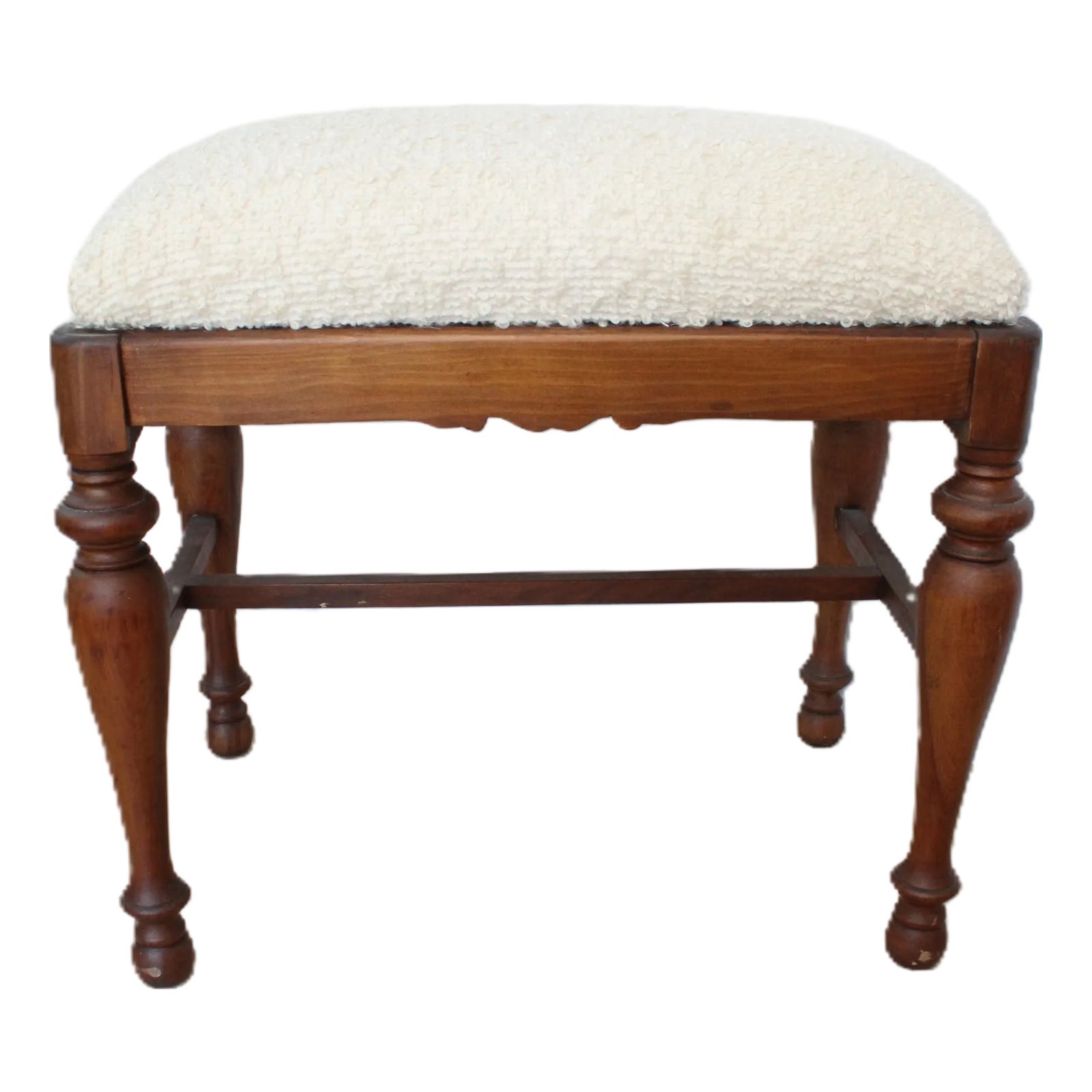 Mid-Century Modern Hand-Turned Footstool/Scalamadre Boucle | Chairish