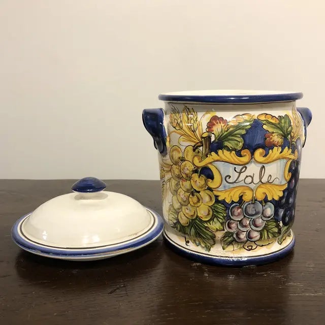 1990s Italian Hand Painted Ceramic Canister | Chairish