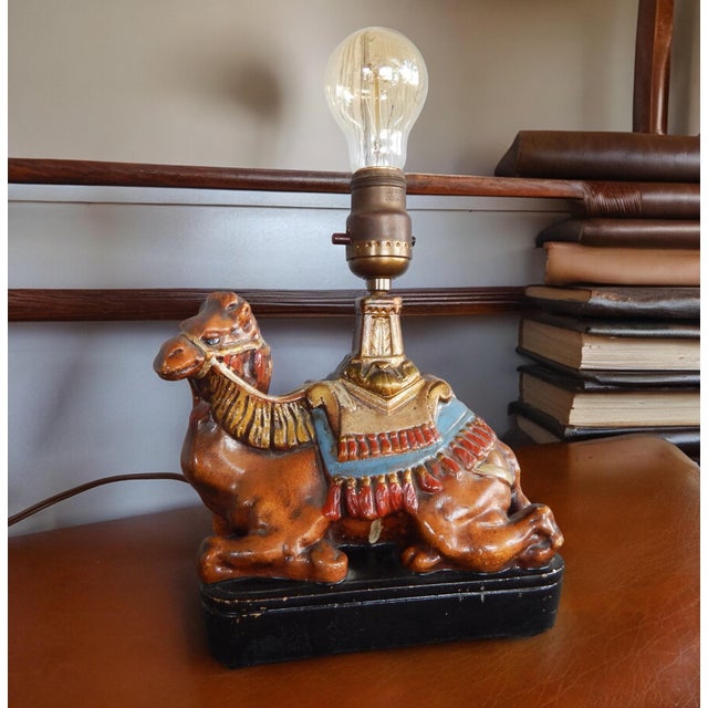 Early 20th Century Chalkware Camel Table Lamp | Chairish