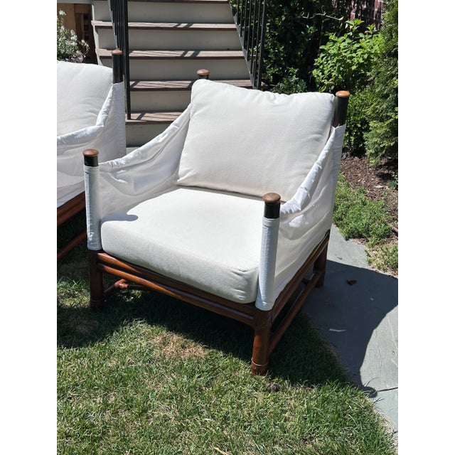 Pair of White Slipcovered Sling Arm Chairs | Chairish