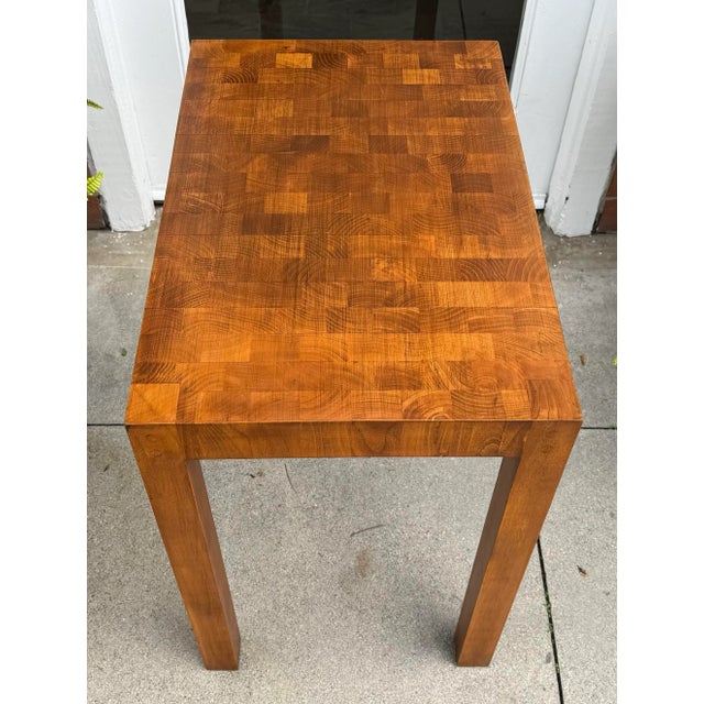 Mid Century Modern Marquetry Inlaid Butcher Block Table | Chairish