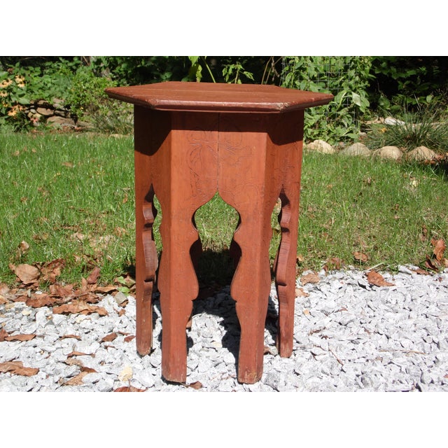 Vintage Arts & Crafts Moorish Style Wood Taboret Table Hexagon Plant ...