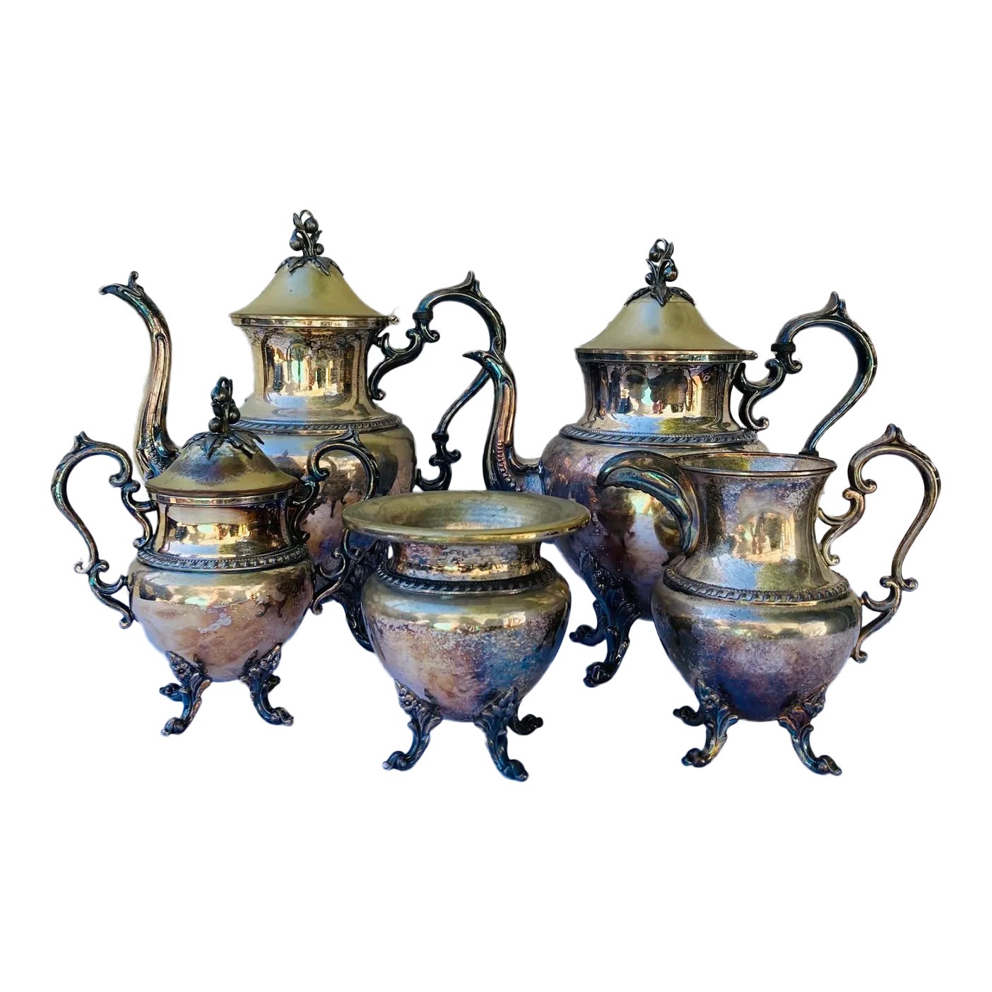 1930s Goldfeder Silver on Copper 5 Piece Tea Set | Chairish