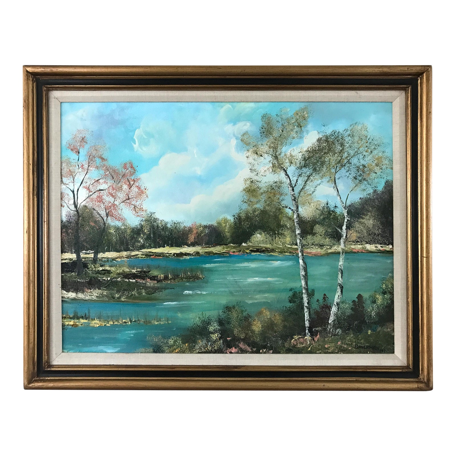 Vintage Oil on Canvas Painting by Daverman, Springtime Landscape, 1973, Framed | Chairish