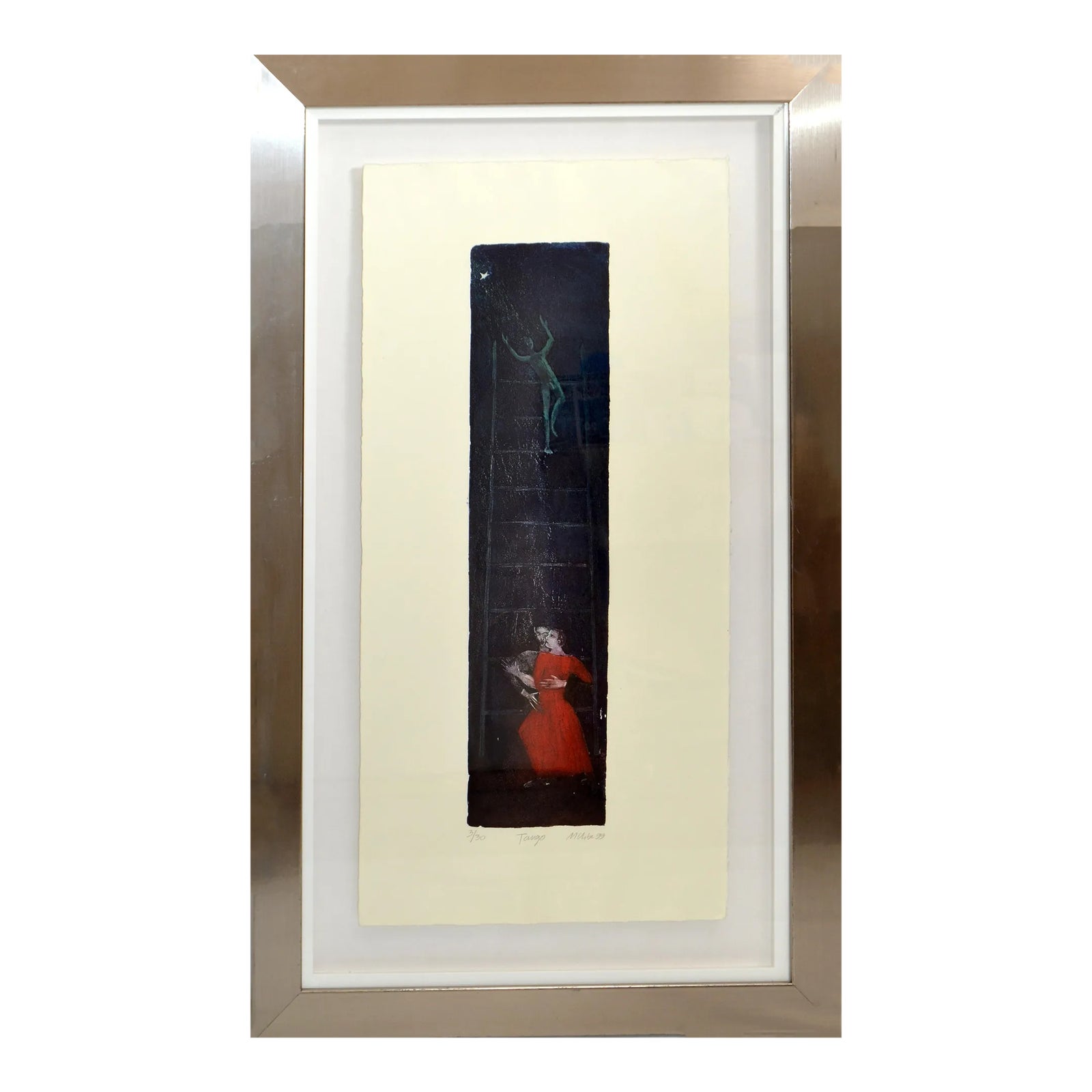 Signed Titled Tango Chrome Framed French Artist Signed Lithography ...