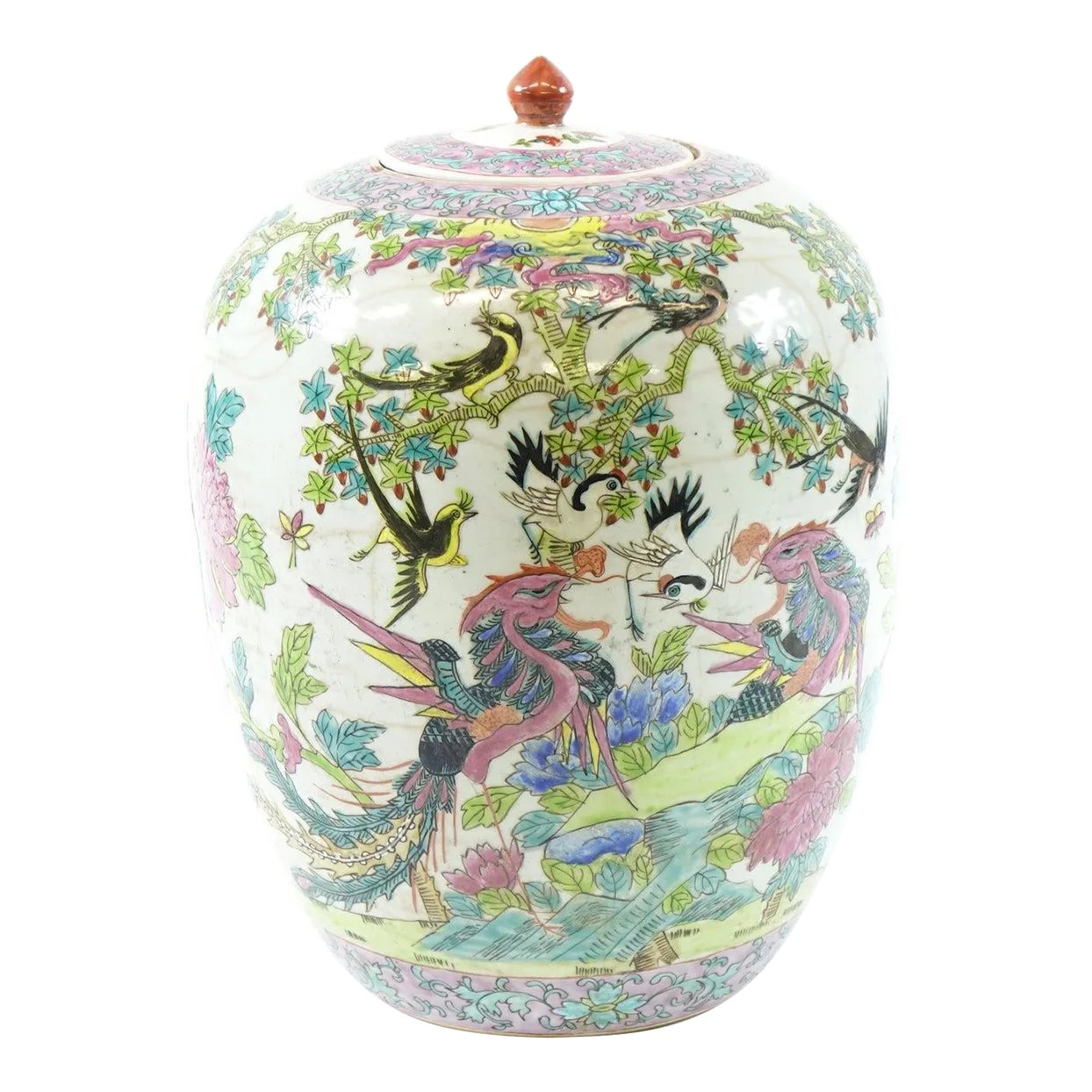 19th Century Antique Chinese Famille Rose Jar with Lid | Chairish