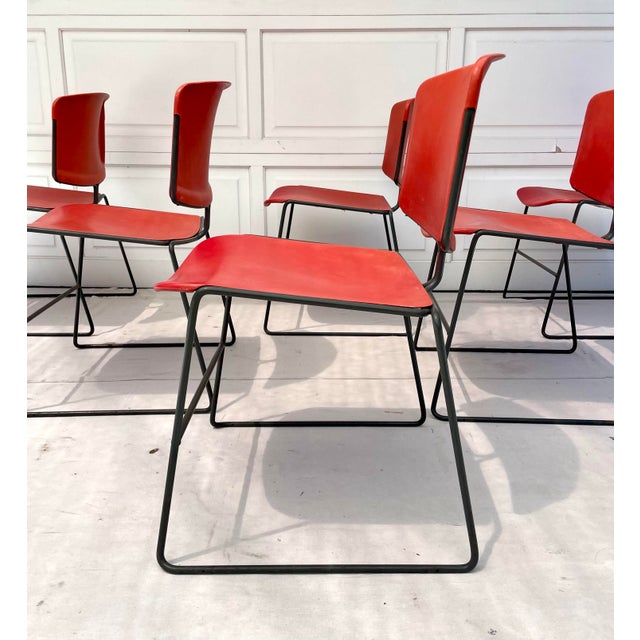 Set of 6 Vintage Steelcase Max-Stacker Red Stackable Modern Chairs ...