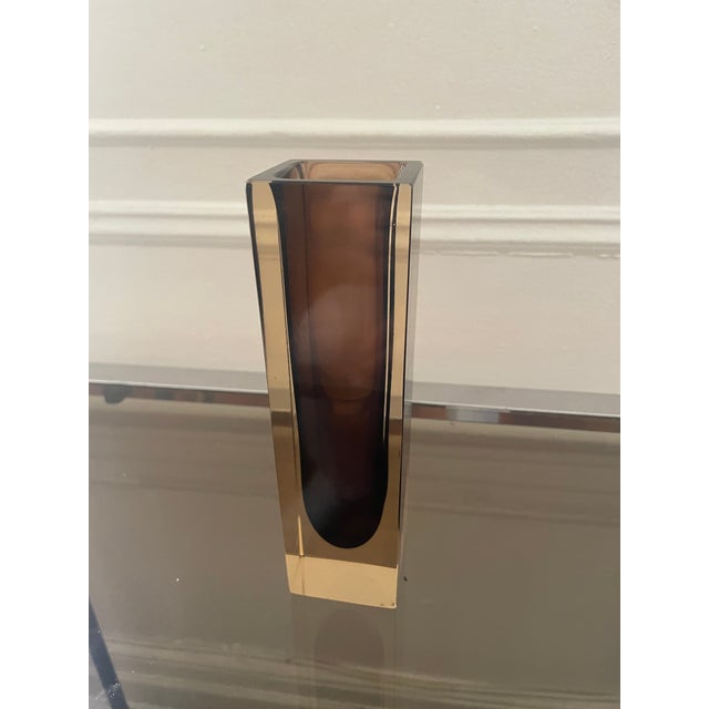 Vintage Hand Blown Glass Brown Bud Vase Attributed to Murano | Chairish