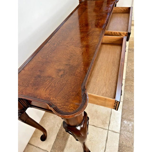 1980s Vintage Sofa Table Console Two Drawers Burl Walnut Inlays French Country | Chairish