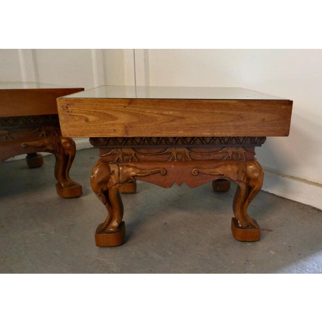Indian Teak Coffee Table and Side Tables Carved with Elephants, 1970 ...