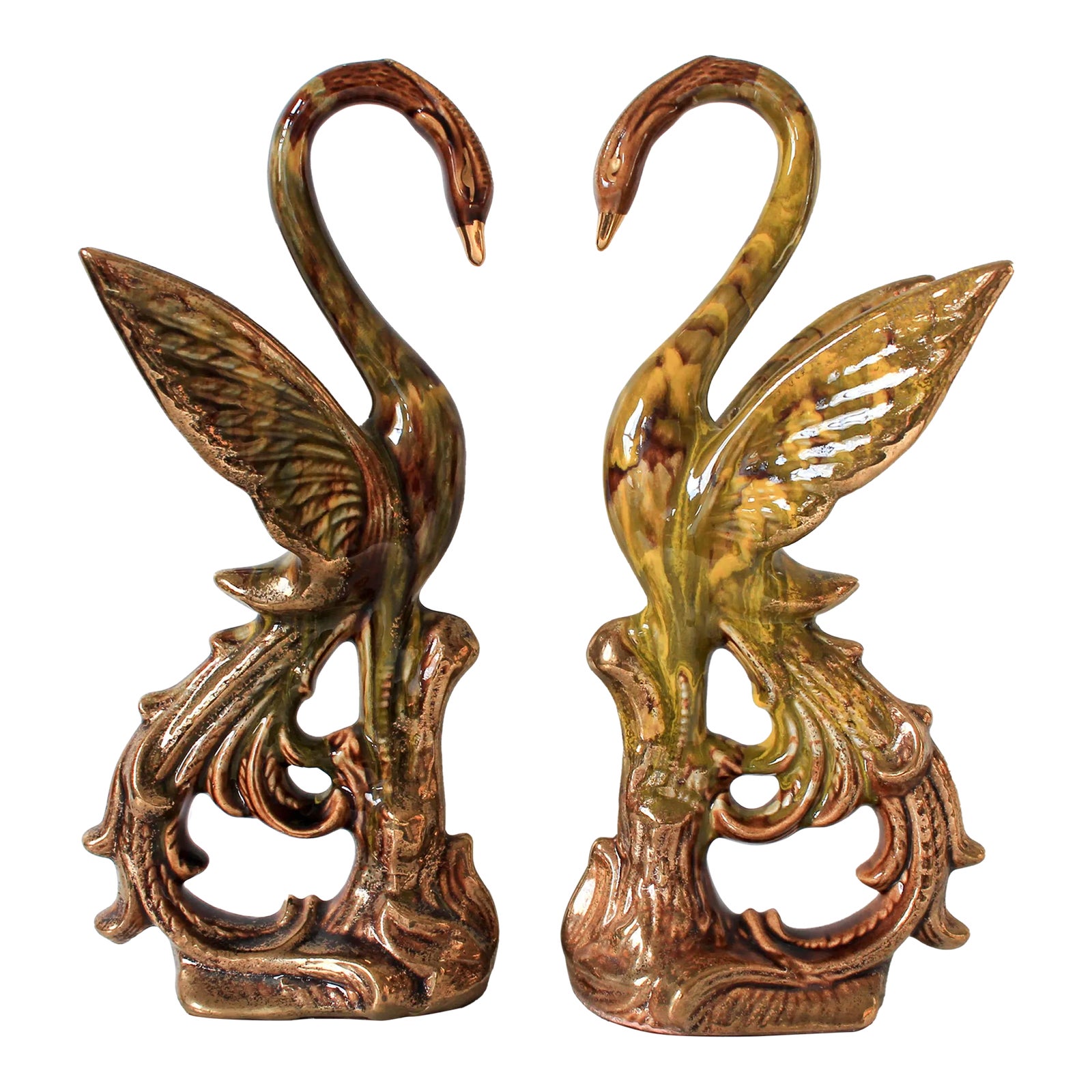 Vintage Pair of Glazed Ceramic Decorative Birds | Chairish